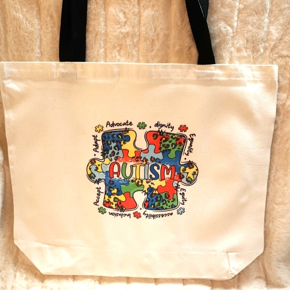 Hand Crafted | Bags | Autism Awareness Canvas Tote Bag Hand Crafted ...